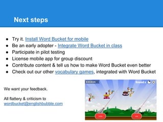 Word Bucket: Game-based Vocabulary Learning | PPTX | Educational Video ...