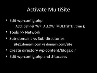 WordPress 3.0 MultiSite Features | PPT | Web Development | Internet