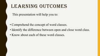 Word classes or Parts of Speech | PDF