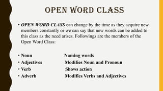 Word classes or Parts of Speech | PDF
