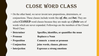 Word classes or Parts of Speech | PDF