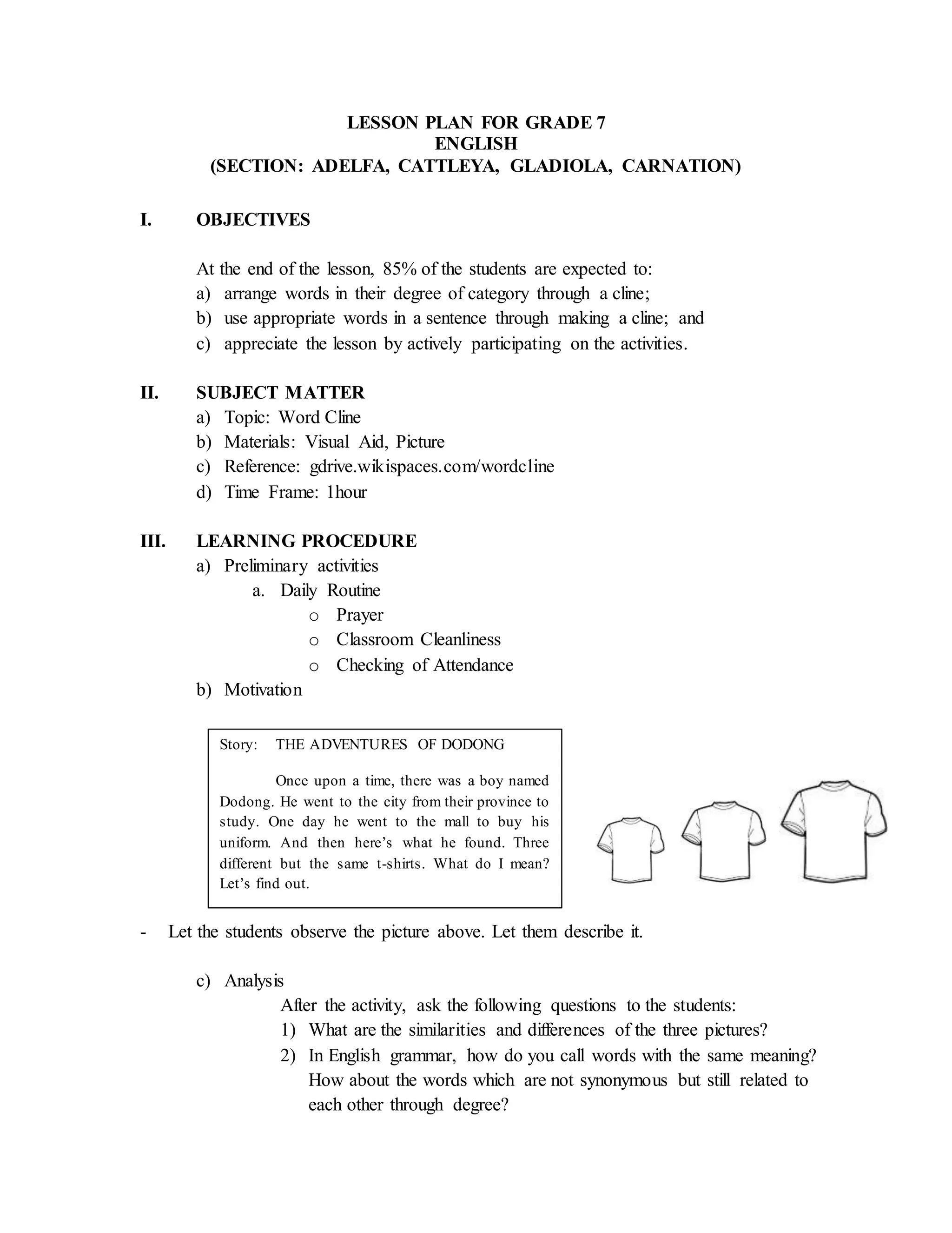 Word cline lesson plan | DOCX