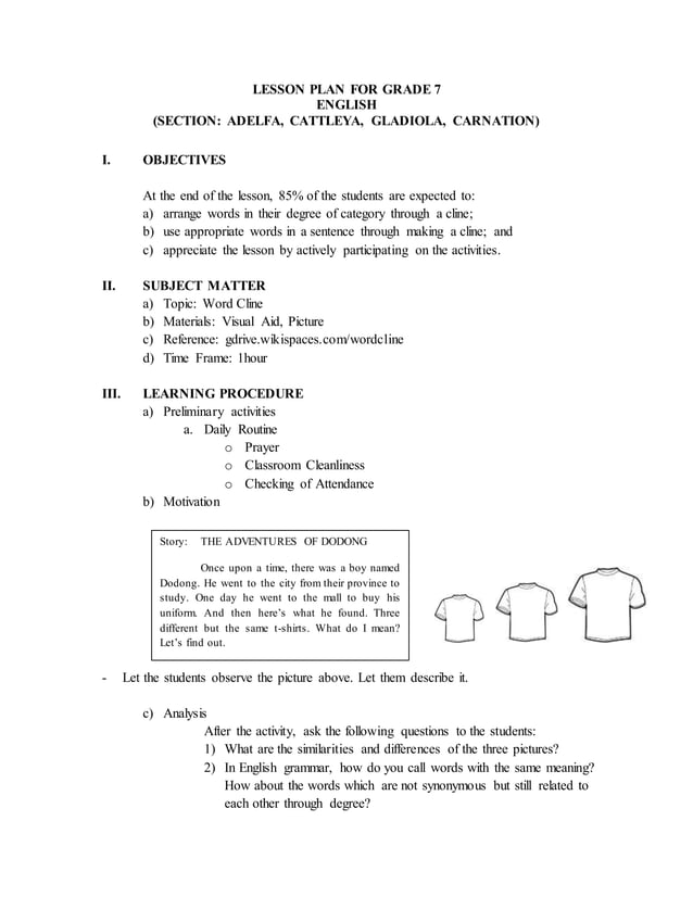 Word cline lesson plan | DOCX