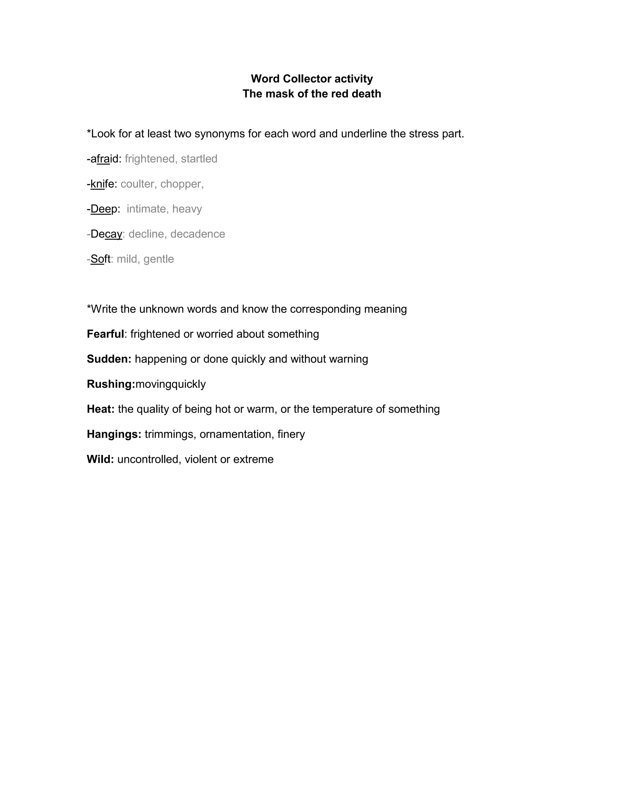Word collector activity week | DOCX