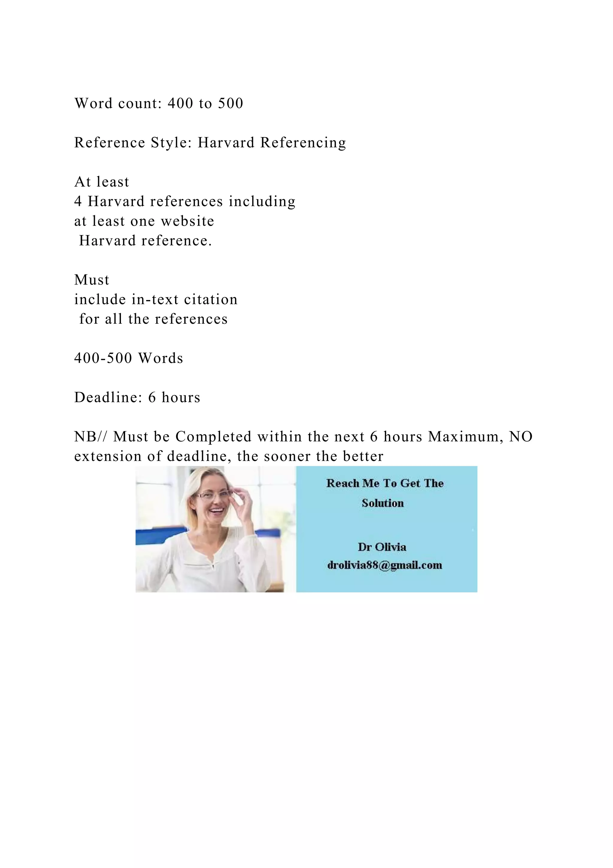 Word count 400 to 500Reference Style Harvard ReferencingAt.docx | Style ...