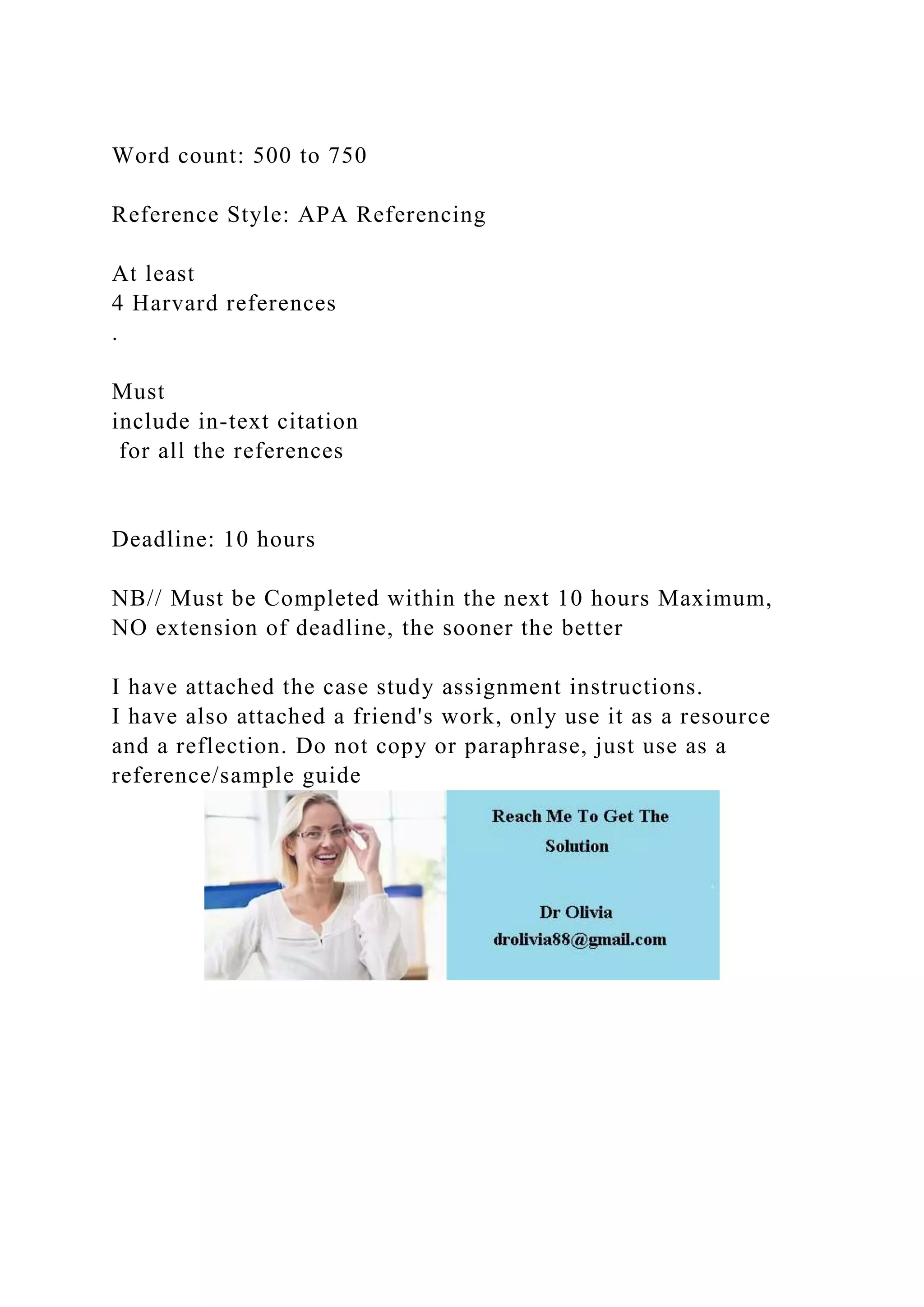 Word count 500 to 750Reference Style APA ReferencingAt lea.docx | Free ...