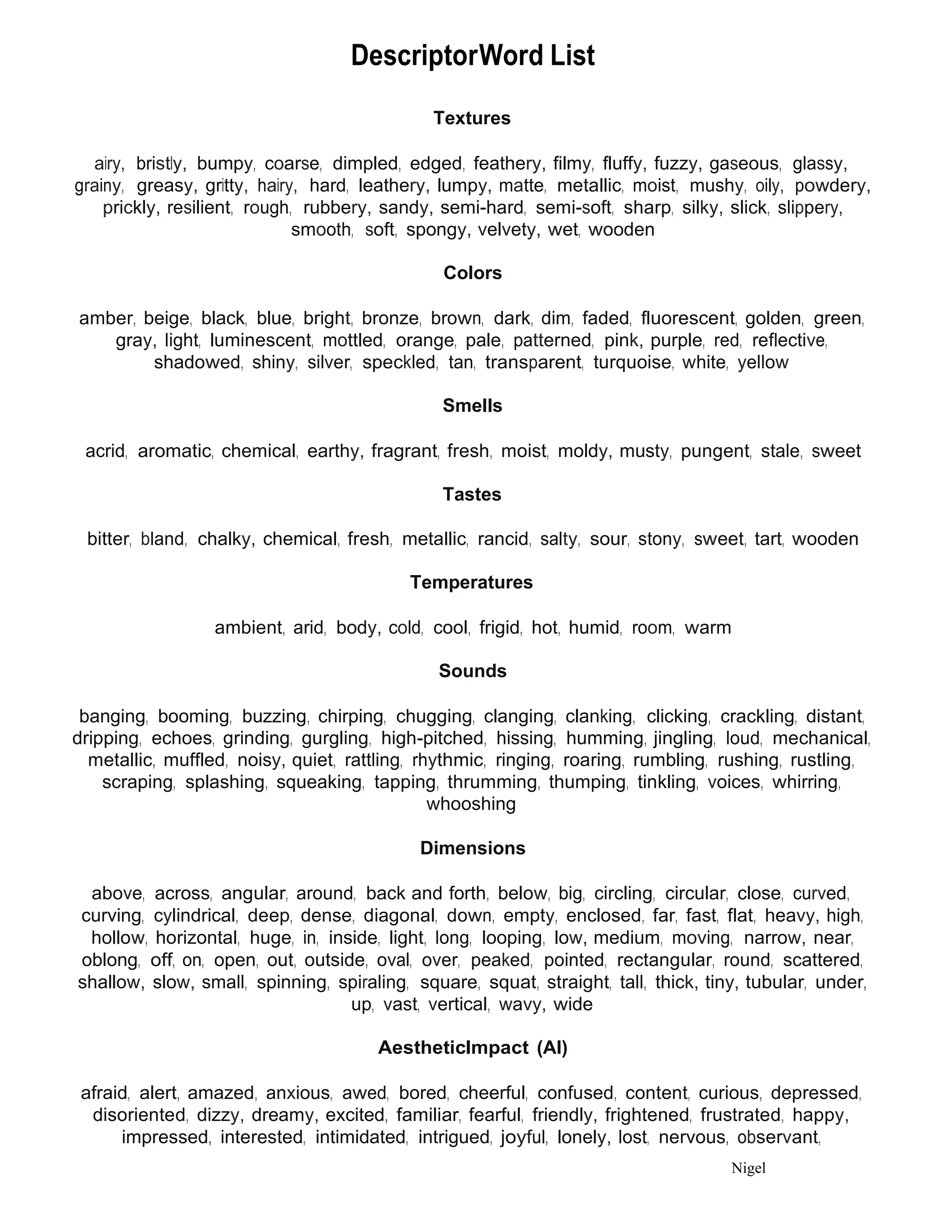 Word Descriptor List | PDF