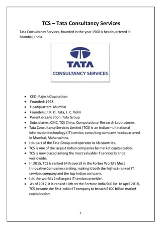 Comparative Analysis of Financial Statement Of IT industries | DOCX