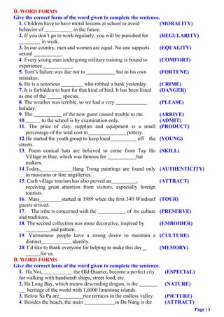 word form exercises for grade 9 students | DOC | Asia Travel | Travel ...