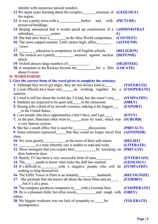 word form exercises for grade 9 students | DOC | Asia Travel | Travel ...