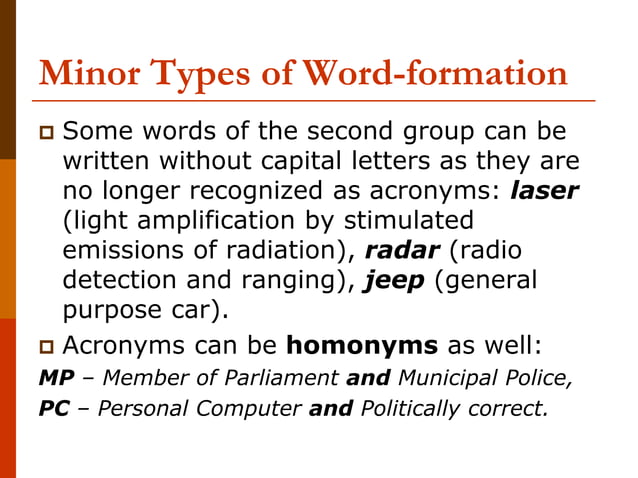 Word formation processes_Types of Forming Words. General Issues Major ...