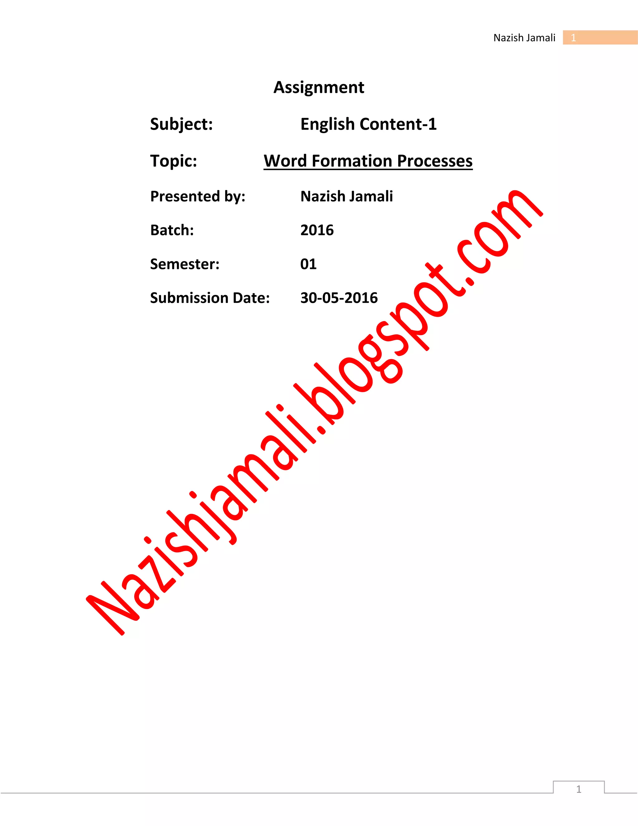 Word formation process english content my assignment | PDF