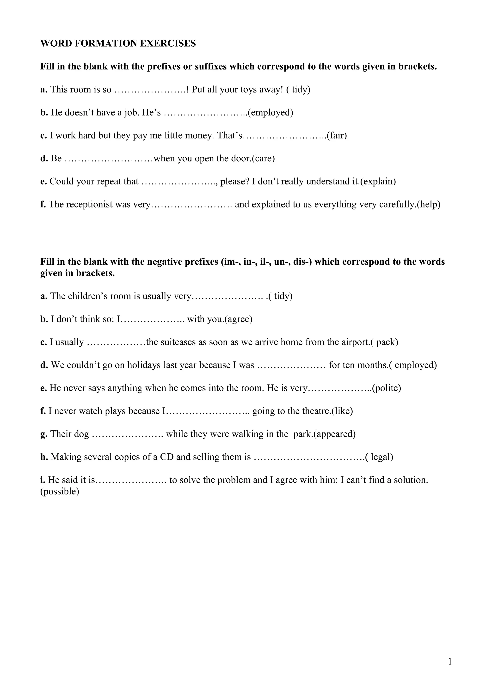 Word formation exercises | DOC
