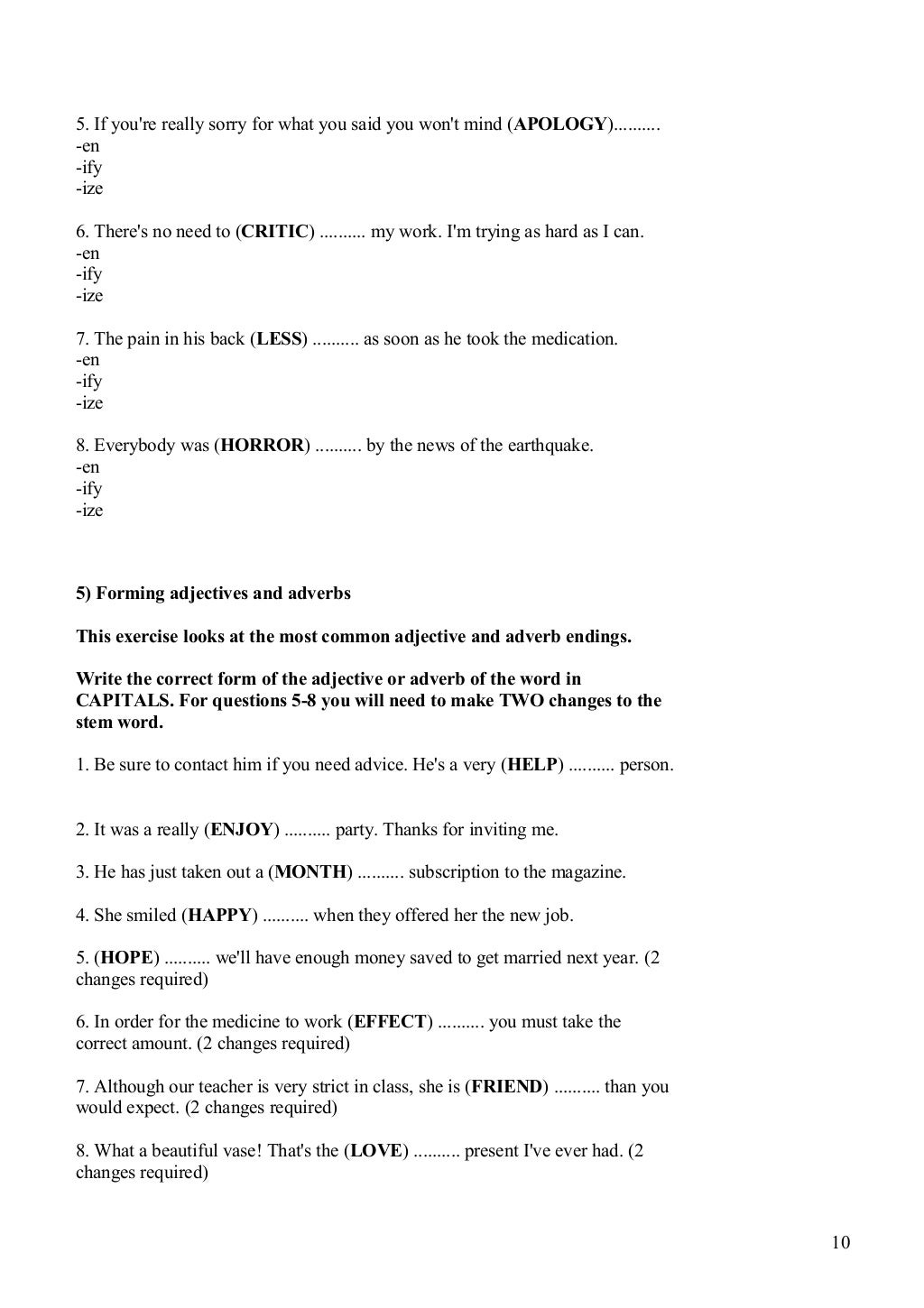Word Formation Exercises Word Formation Exercises