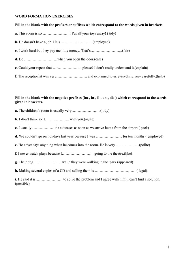 Word formation exercises | PDF