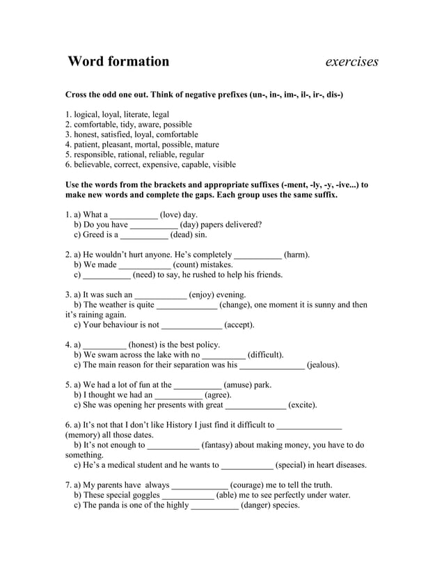 Word formation exercises | PDF