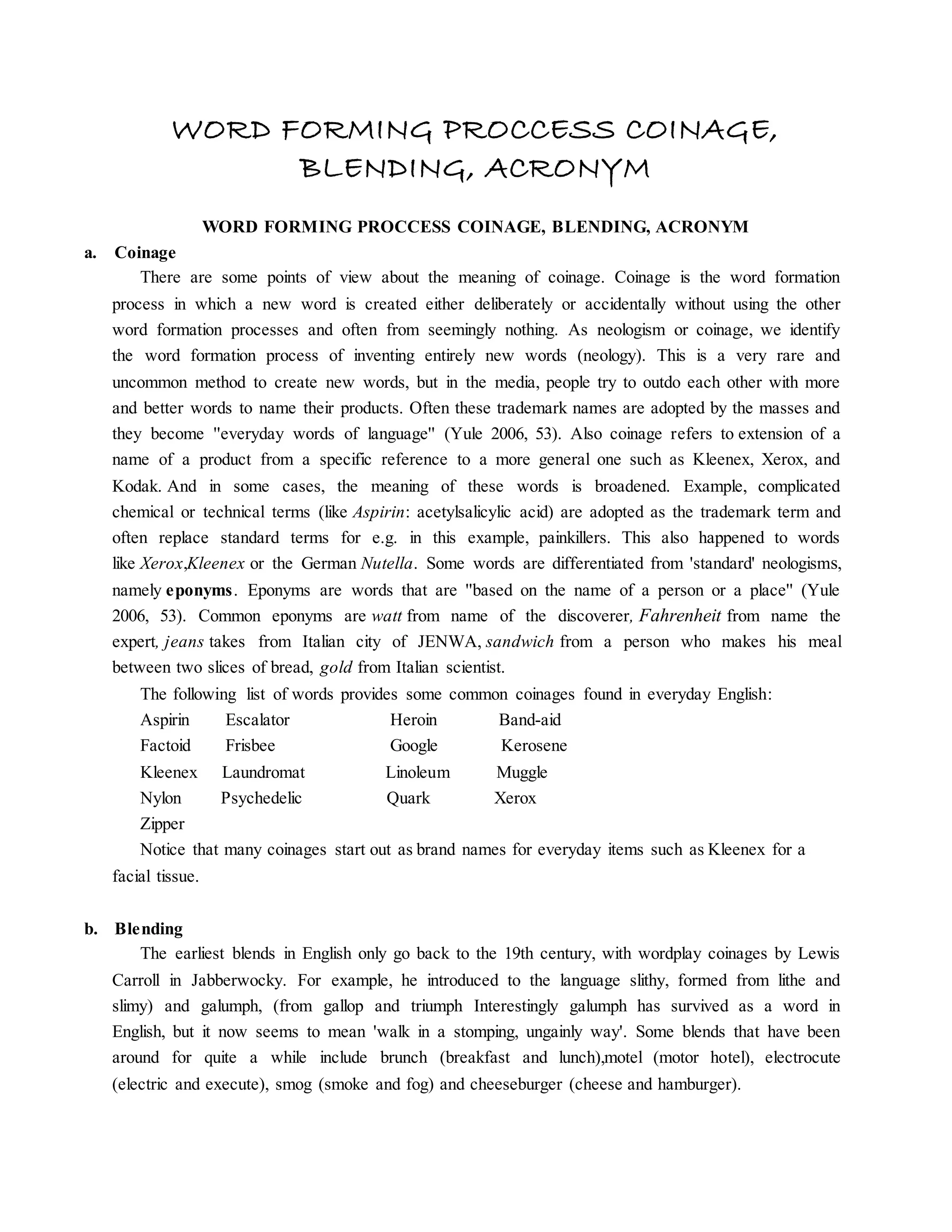 Word forming proccess coinage | DOCX | Chemistry | Science