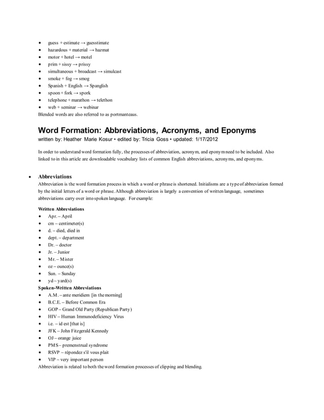 Word forming proccess coinage | DOCX | Chemistry | Science
