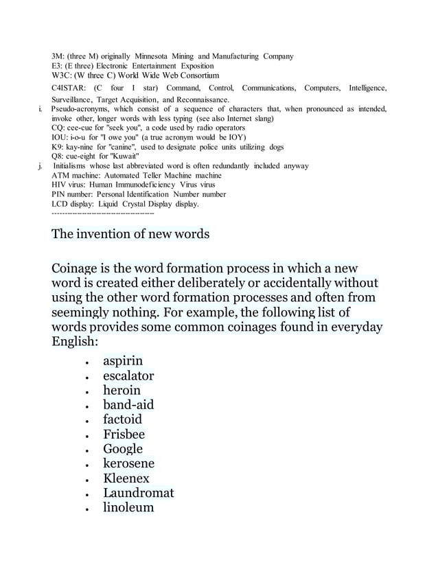 Word forming proccess coinage | DOCX | Chemistry | Science