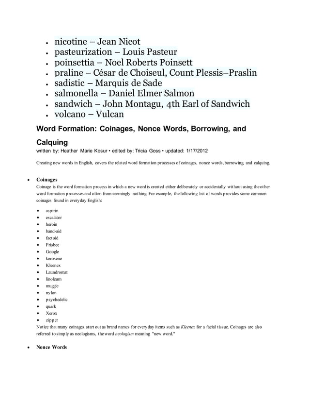 Word forming proccess coinage | DOCX | Chemistry | Science