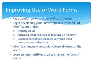 Word forms and parts of speech | PPTX