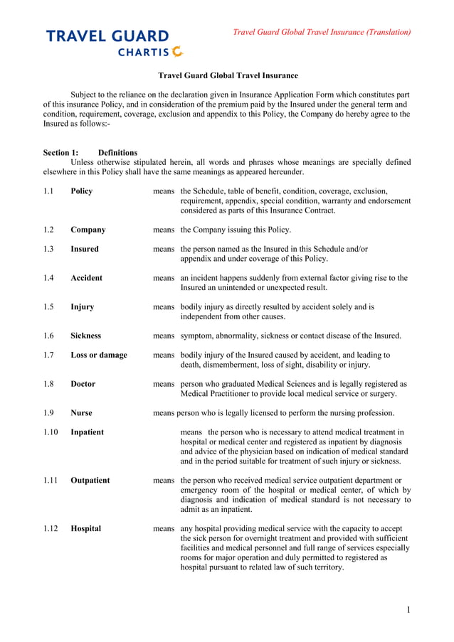 Travel Guard Global Travel Insurance Summary | PDF