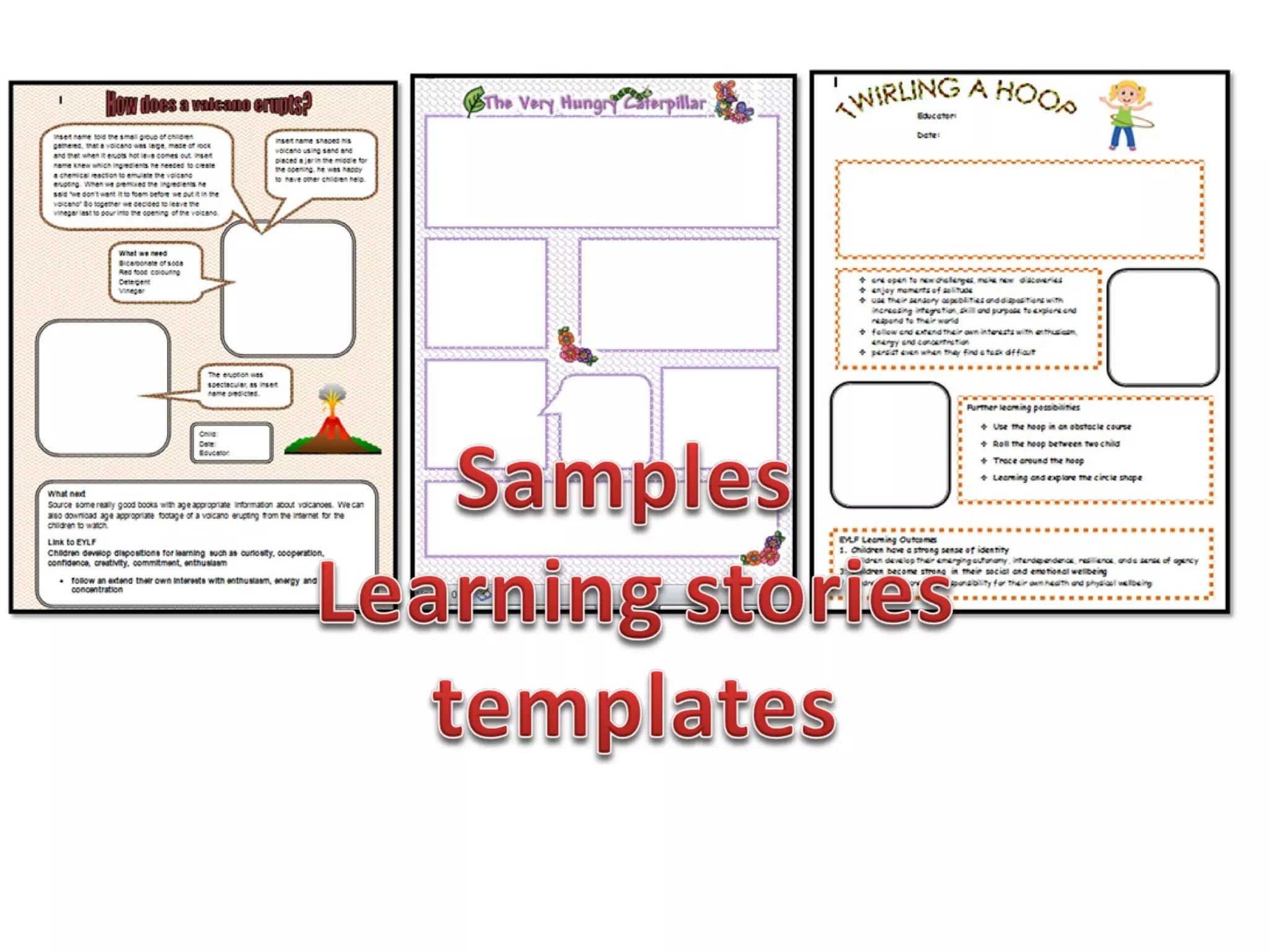 EYLF Word learning stories template 2 bonus outcome posters for photo | PPT