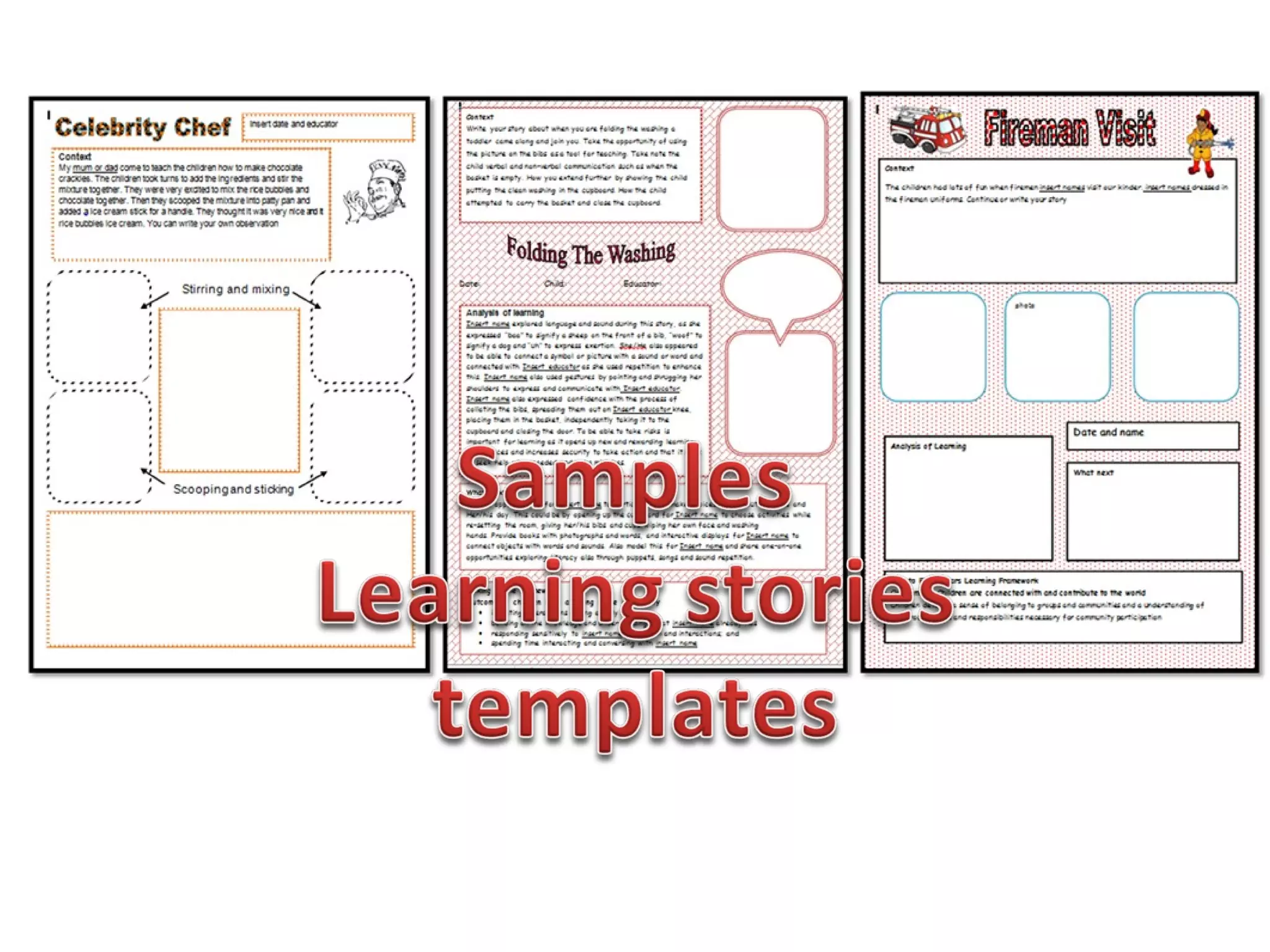 EYLF Word learning stories template 2 bonus outcome posters for photo | PPT