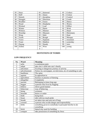 Word list for lower secondary form 1 | DOC