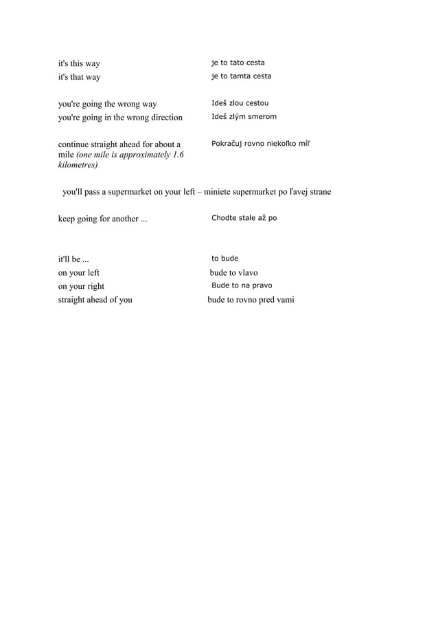 Word list of asking and giving directions plus dialogues