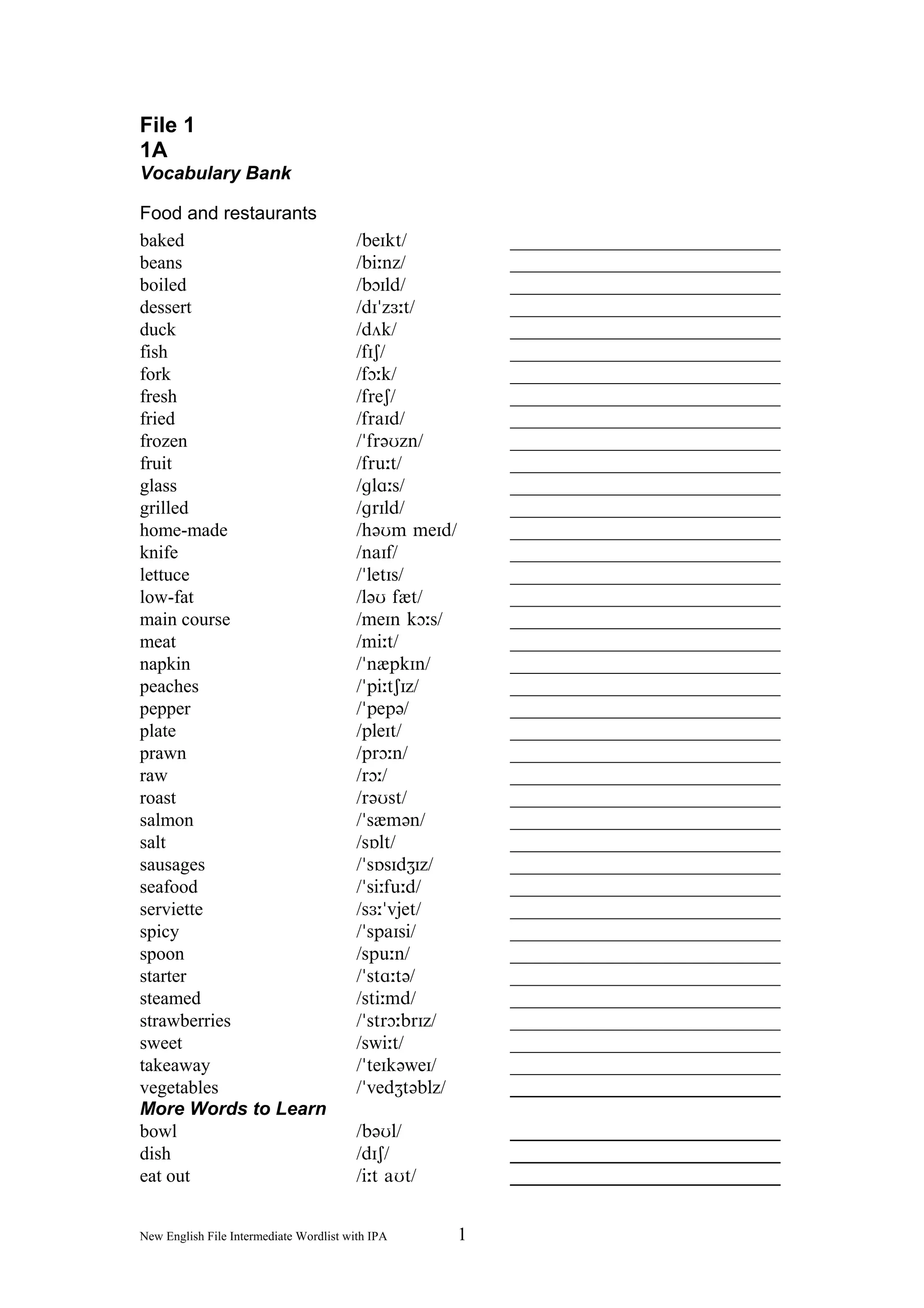 Word List Unit 1 | PDF