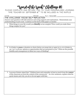 Word of the Week Challenges | PDF