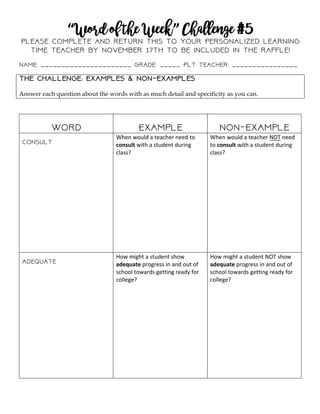 Word of the Week Challenges | PDF