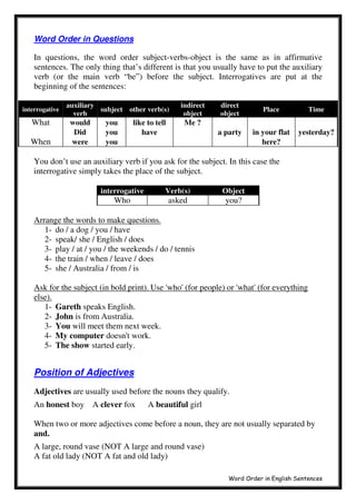 Word Order in English Sentences | PDF | Education