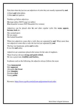 Word Order in English Sentences | PDF