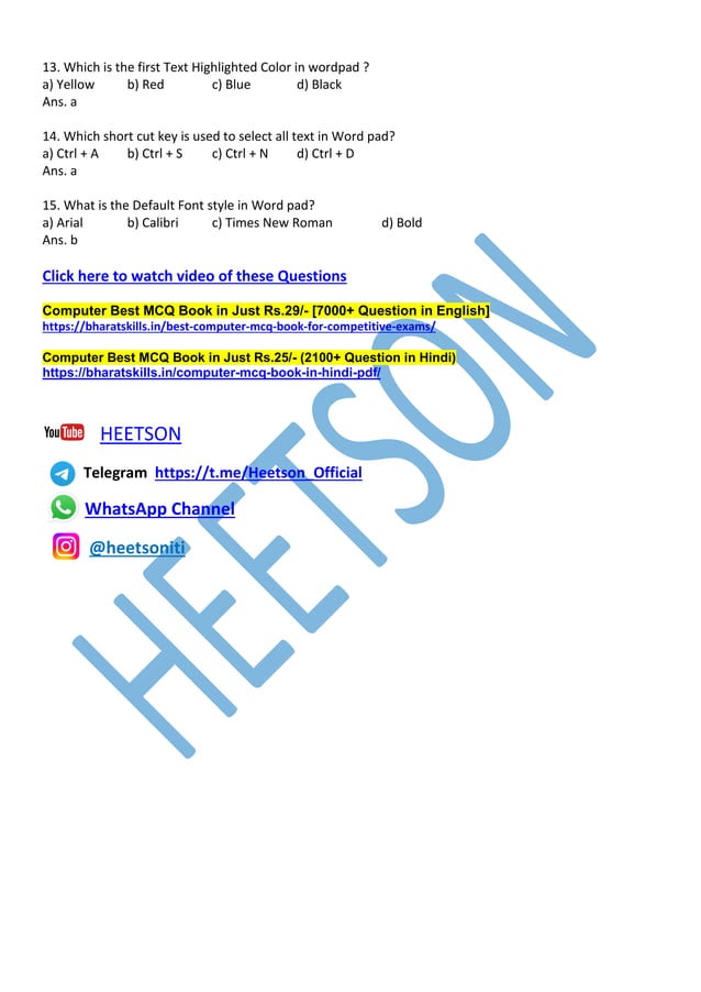 WordPad MCQ Questions and Answers Basic Objective | PDF