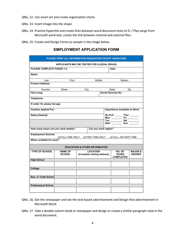 Word practical questions for exercises | PDF