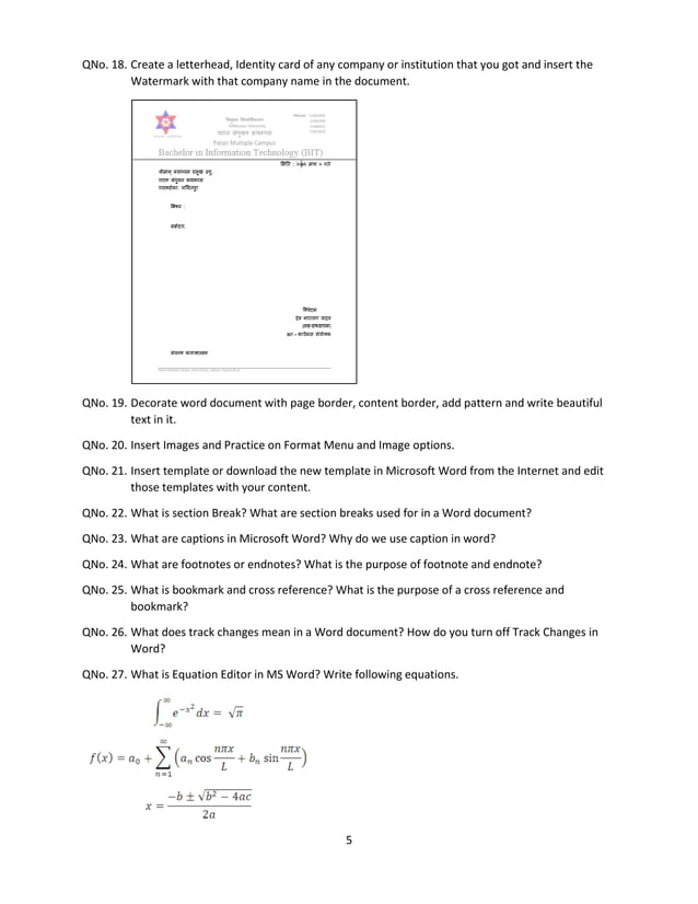 Word practical questions for exercises