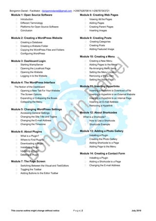 Wordpress course-outline-bongomin-daniel | PDF
