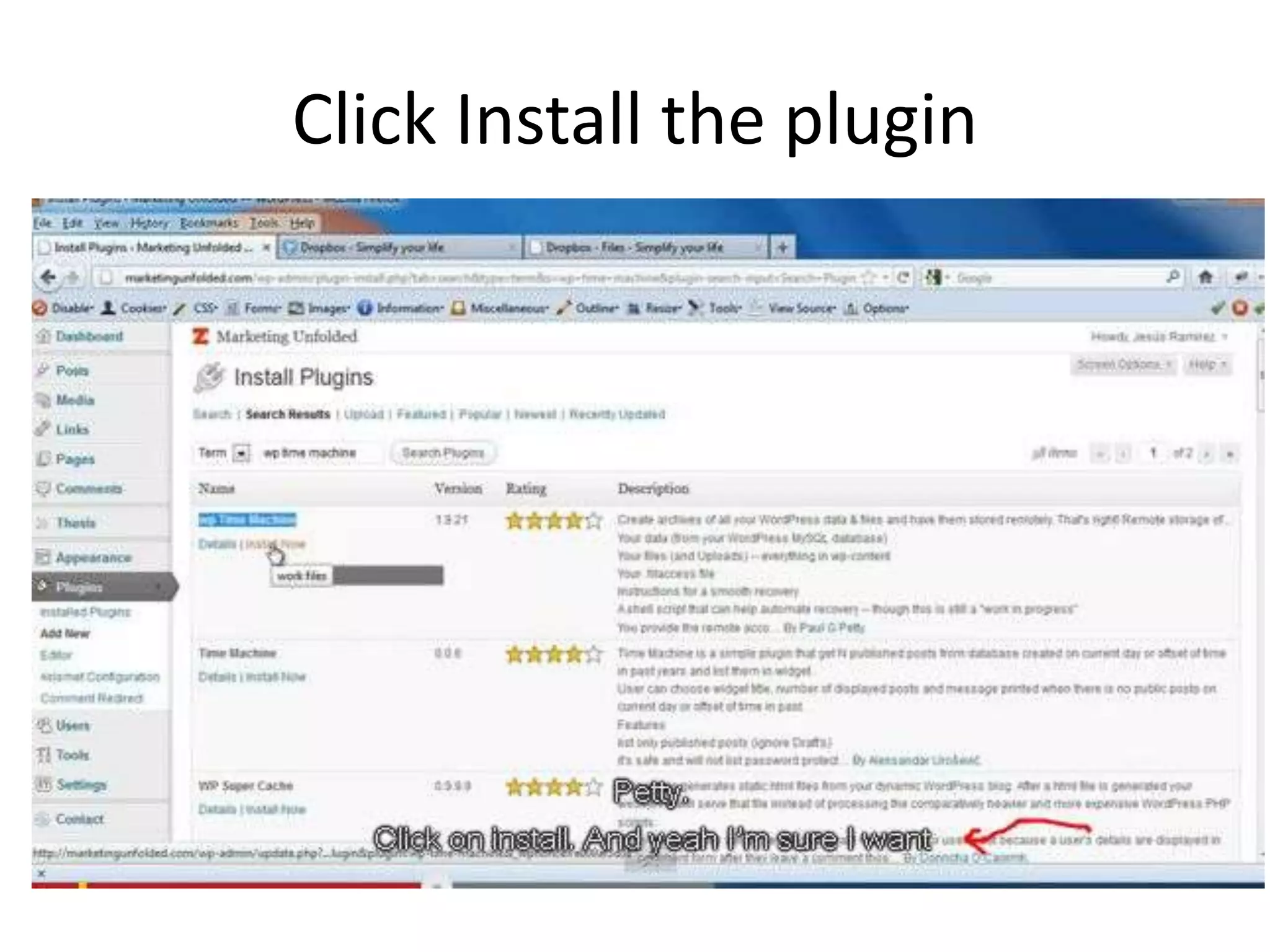 Wordpress back up files using dropbox | PPTX | Internet | Computing