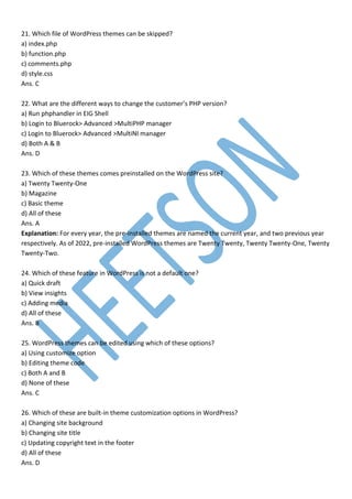 WordPress MCQ Questions and Answers Most Important | PDF