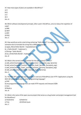 WordPress MCQ Questions and Answers Most Important | PDF