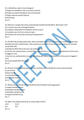 WordPress MCQ Questions and Answers Most Important | PDF