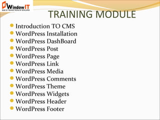 6 Months Industrial Training in Wordpress at Windowit Chandigarh | PPT