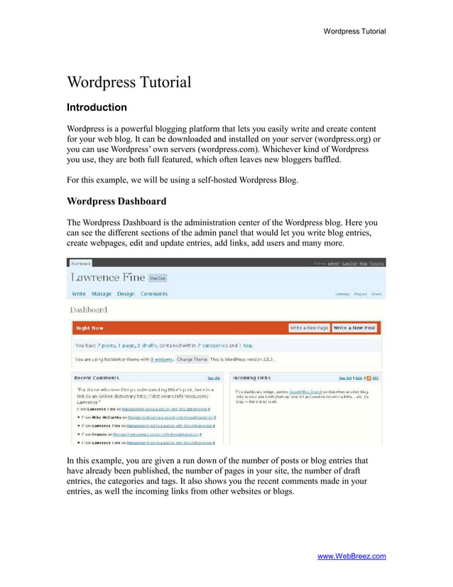 Wordpress tutorial | PDF