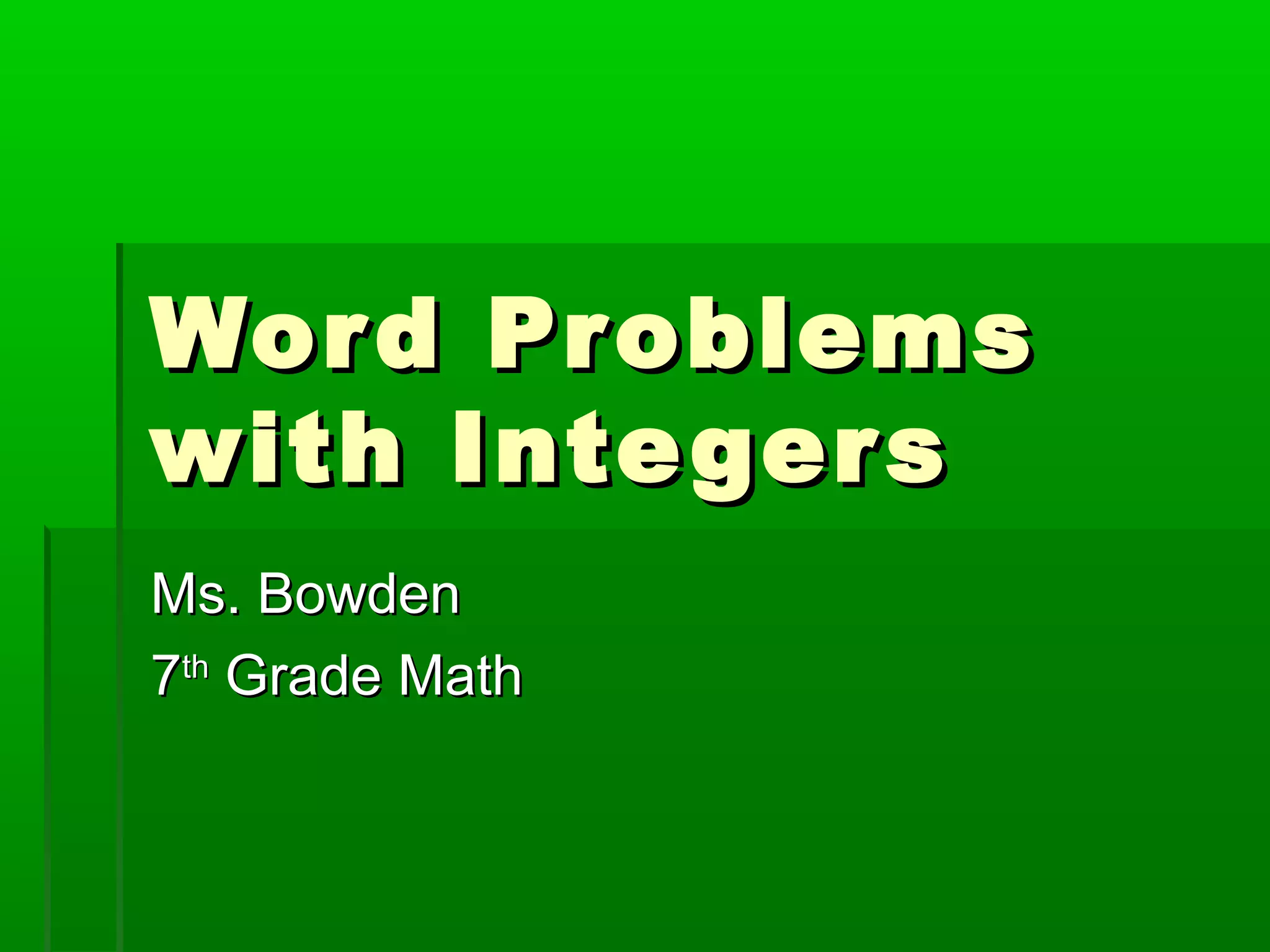 Word problems with integers | PPT