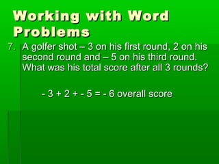 Integers Word Problems