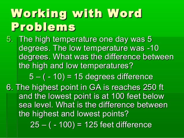 Word Problems With Integers Word Problems With Integers
