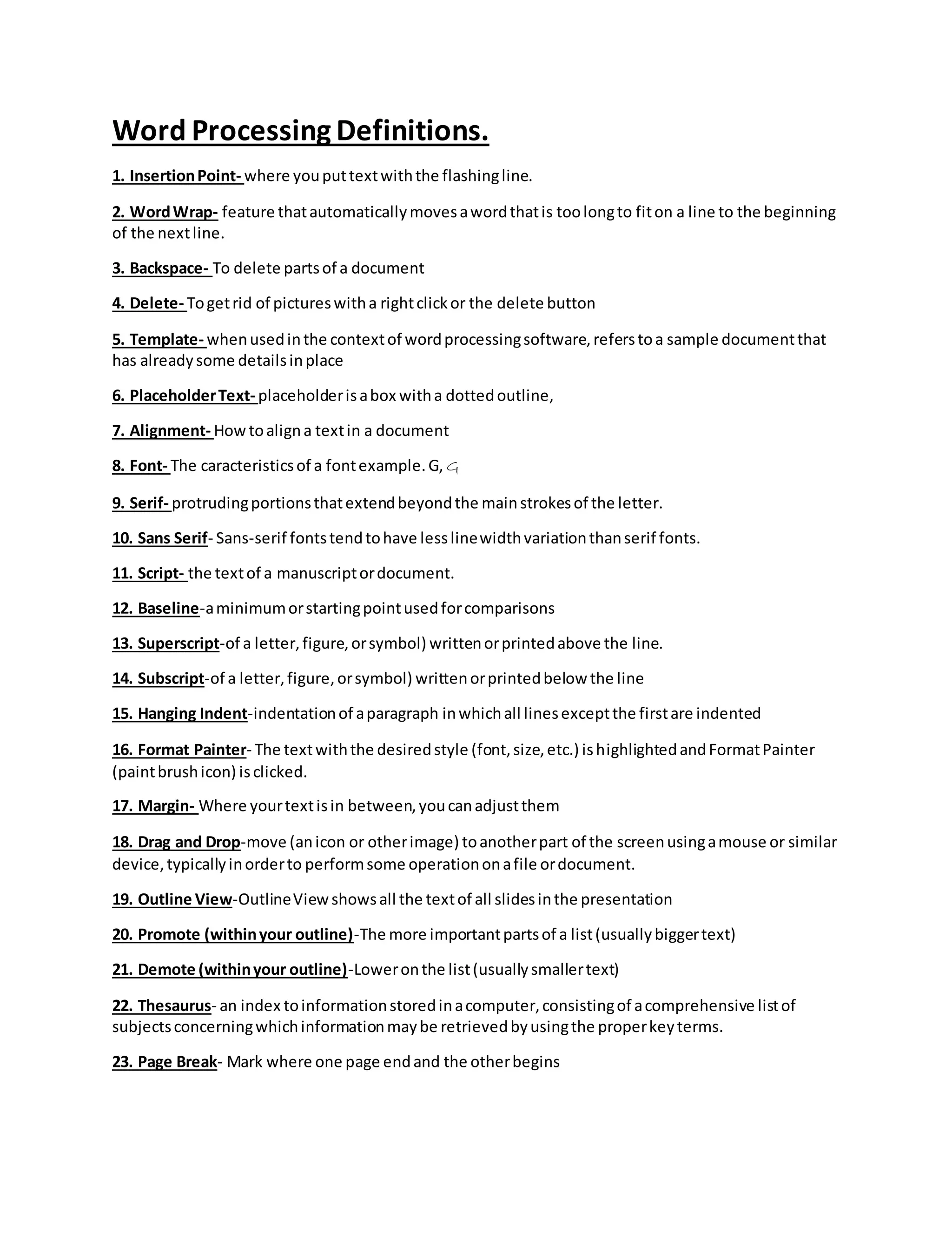 Word processing definitions | DOCX