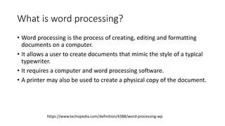 Some Word Processing Definitions for ICT | PPT